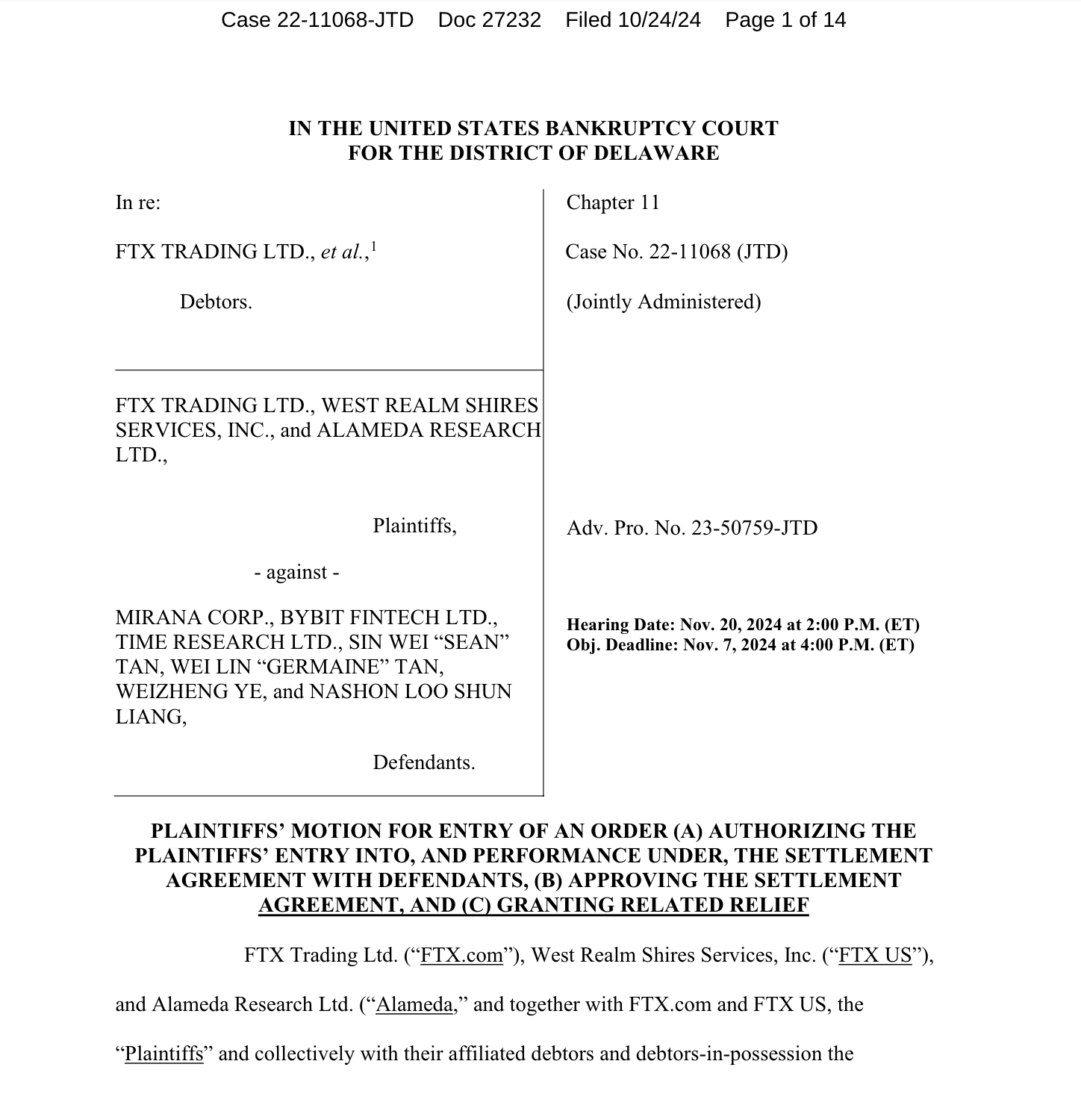 FTX 與 Bybit 達成 2.28 億美元和解協議， 仍待法院 11/20 批准 | 鏈新聞 ABMedia